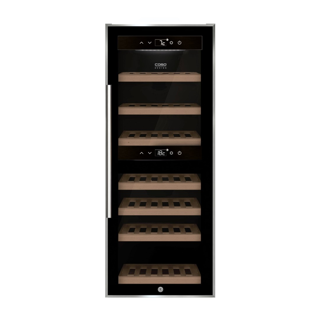 Винный шкаф Caso WineComfort 38, компрессорный, 38 бутылок, 7 выдвижных деревянных полок, двухтемпературный, черный