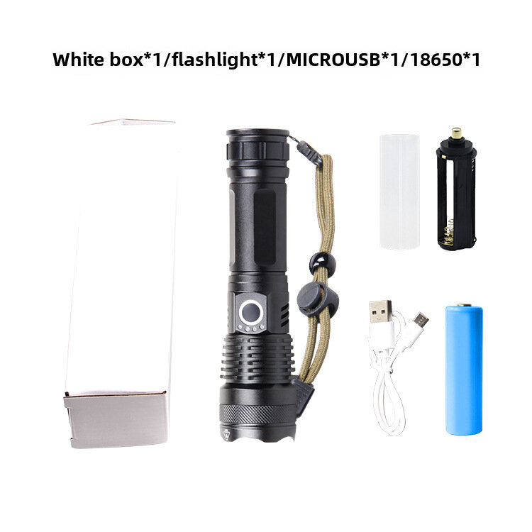 Кросс-Бордер Новый Xhp50 Алюминиевый Сплав Телескопический Фонарик Led Дисплей заряда USB Зарядка P70 Сильный Свет Фонарик(5058 Фонарик +18650 + USB Линия Белая Коробка)