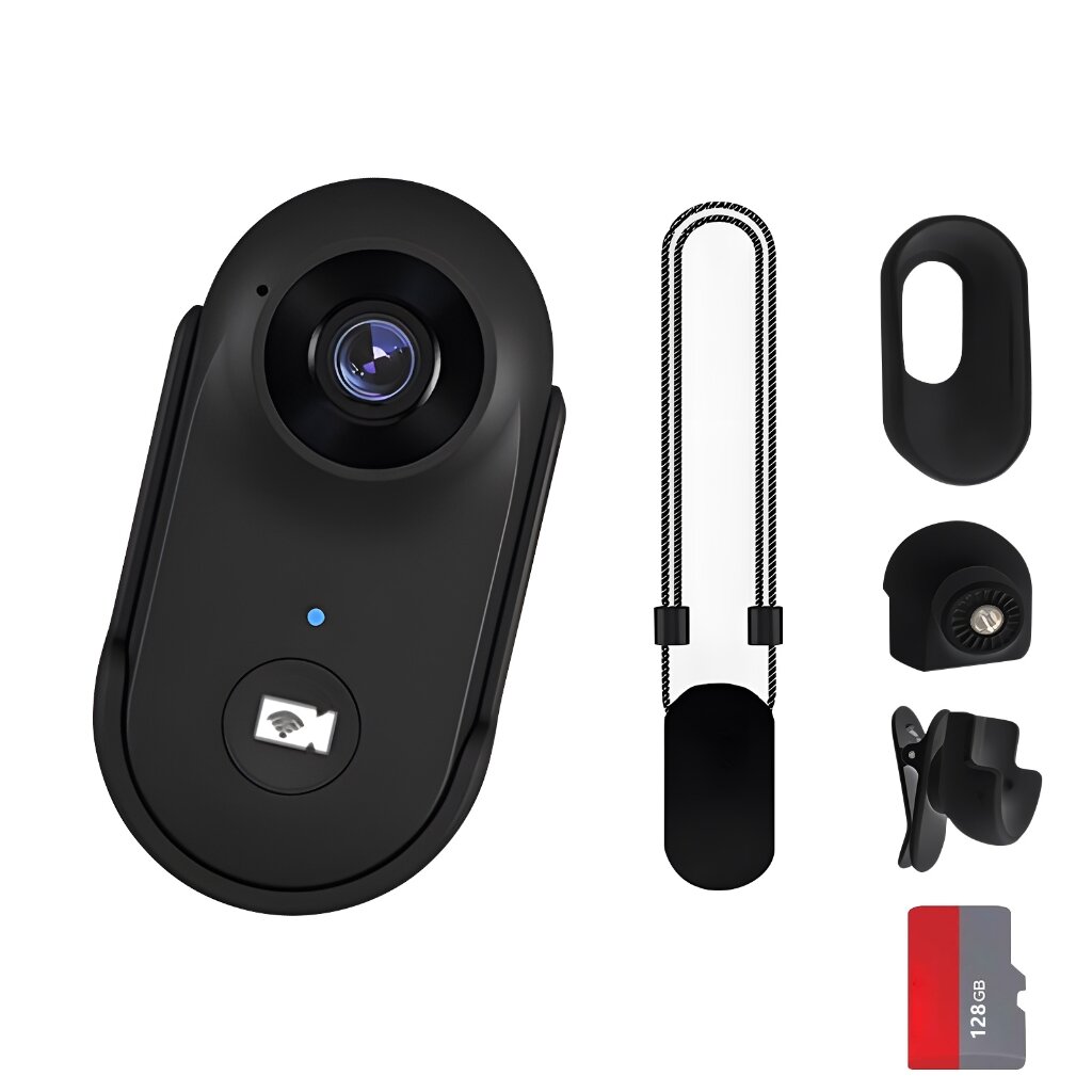 Водонепроницаемая магнитная портативная спортивная камера, висящая в кармане на шее для верховой езды-Черный-128 ГБ