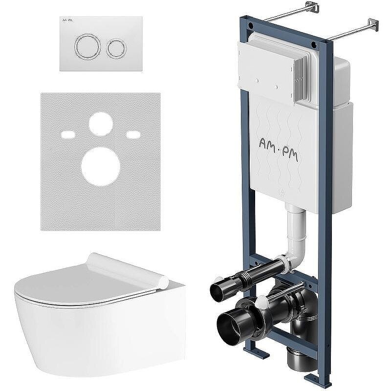 Комплект унитаза с инсталляцией Am.Pm Jupiter ErgoFit Aquaspin IS110101. DX77C1700 с сиденьем микролифт, кнопка белый глянец