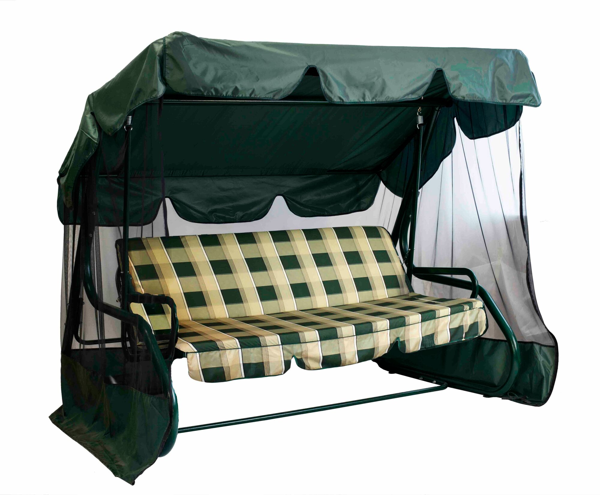 Качели садовые 3-х местные "дубай" зеленый, для дома и дачи, металлический каркас, тент, мягкий матрас, 3х местные