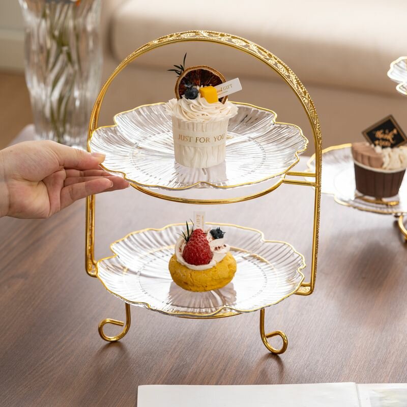 Прочный акриловый кофейный столик для гостиной, многослойная двойная тарелка для фруктов, подставка для десертов и послеобеденного чая