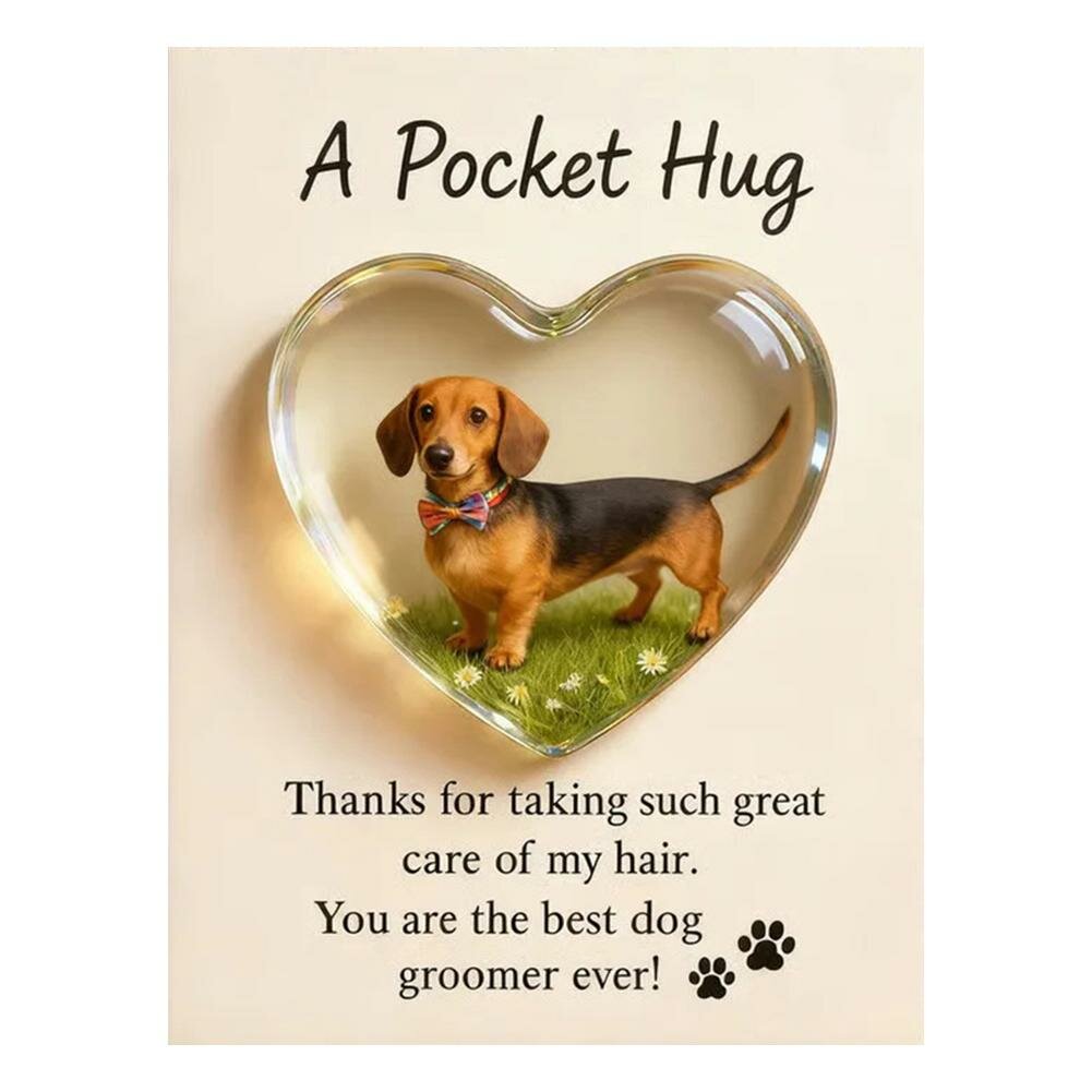 Подарок в виде сердечка «Карманное объятие» для грумеров, подарок в знак благодарности грумерам, сувенир из стекла в форме сердца с поздравительной открыткой, трогательный памятный подарок для салона груминга животных.
