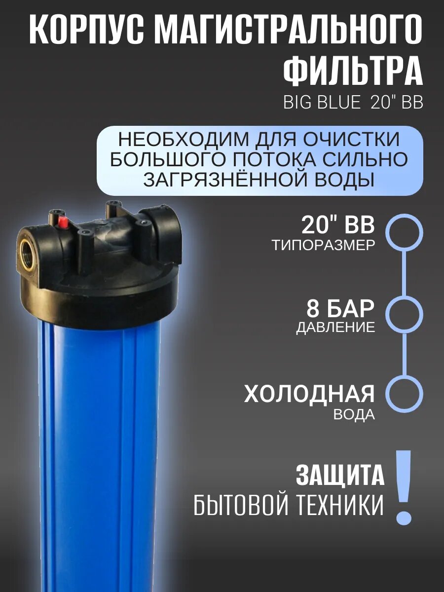 Корпус магистрального фильтра Big Blue цвет синий 20" BB 1"