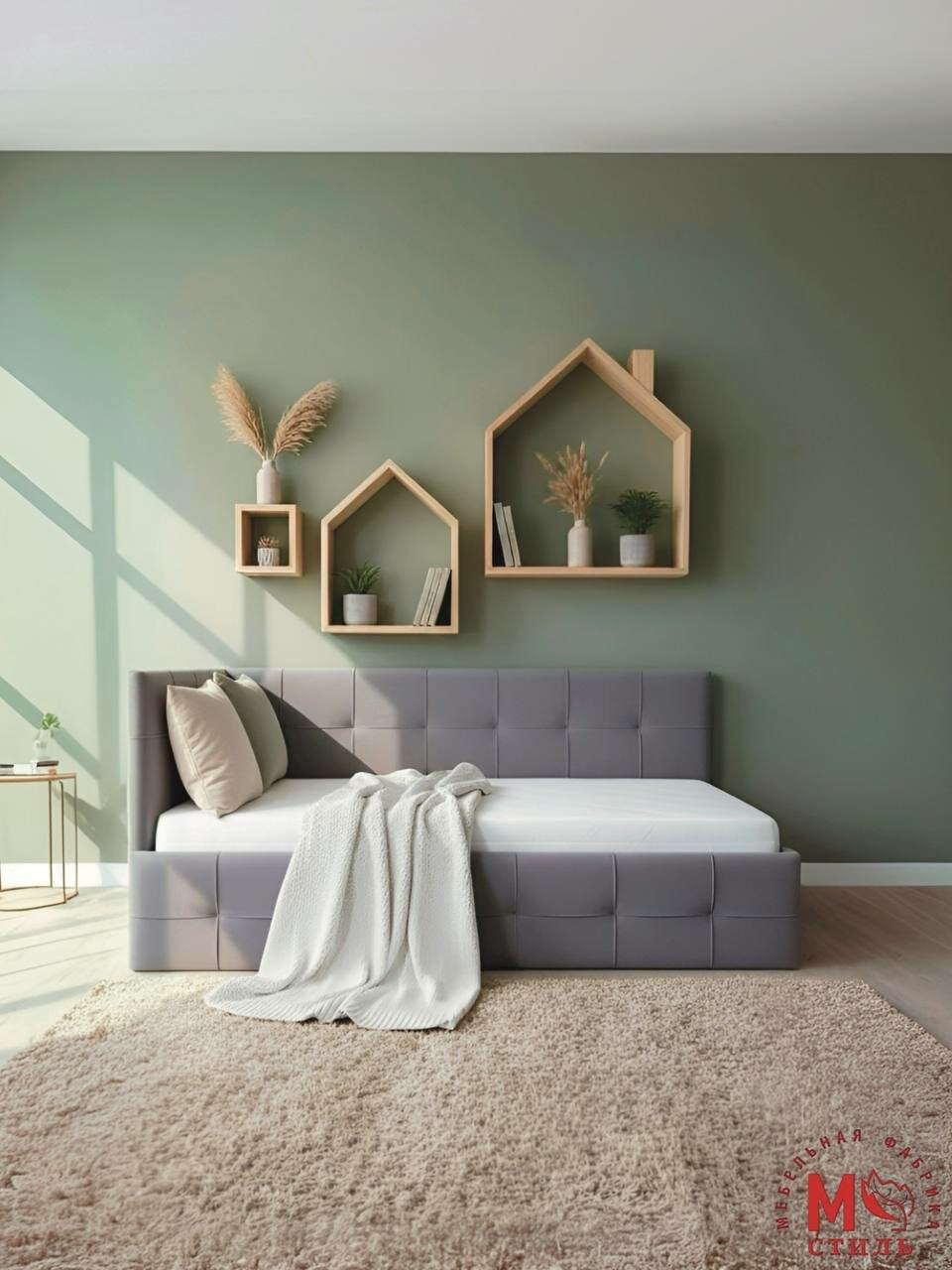 Кровать М-Стиль "Банни" 1600х800 темно-серая, с ящиком для хранения