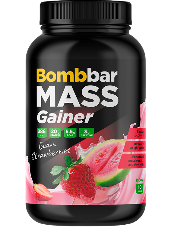 Гейнер BombBar Mass Gainer 1000 г, Гуава-Клубника