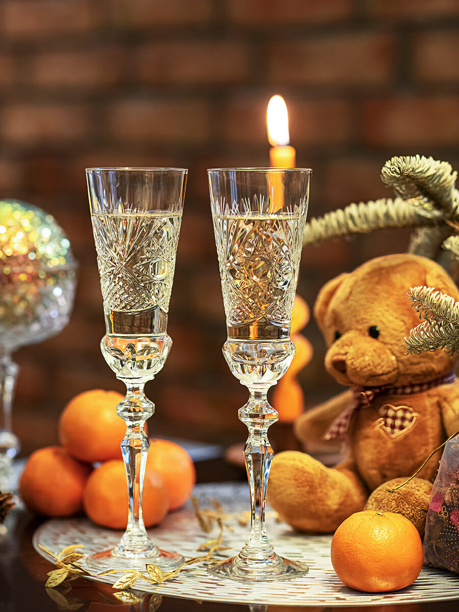 Хрустальные бокалы для шампанского игристых вин 190 мл, фужеры набор 2 шт. Неман