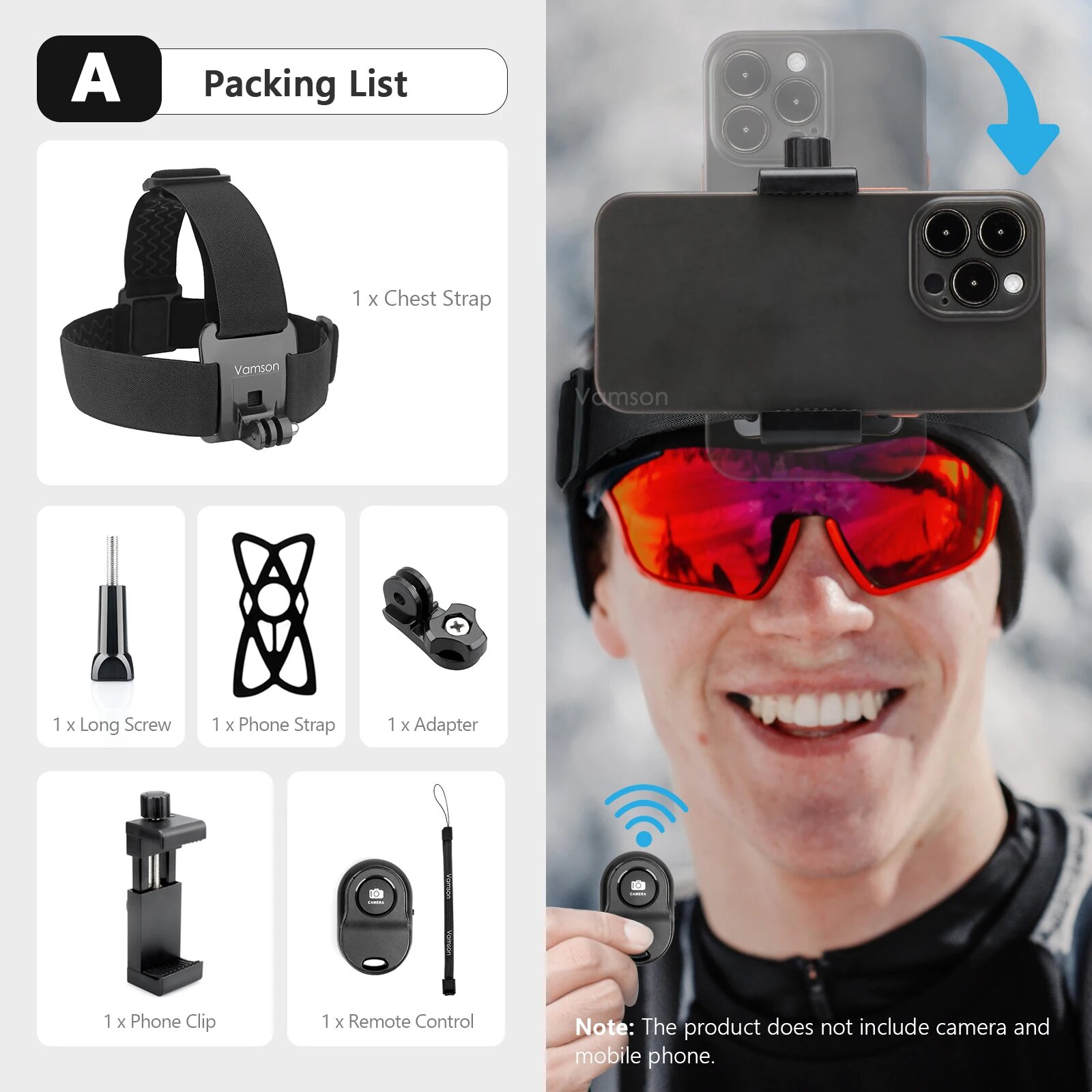 Ремешок на голову Vamson для GoPro, Insta360, Цвет: A