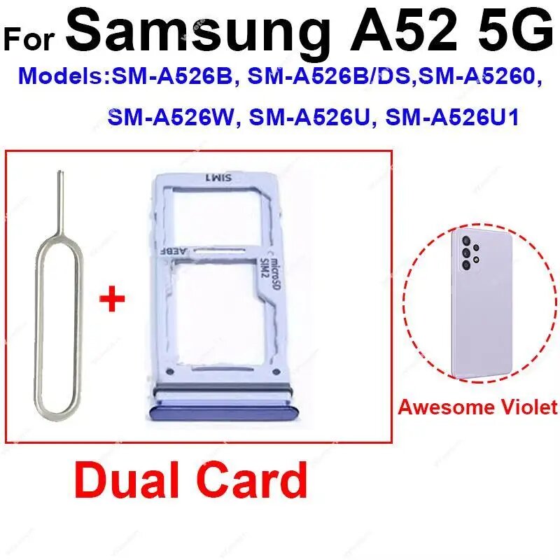 Устройство чтения лотка для SD-карты + SIM-карты Использование для Samsung Galaxy A52 4G 5G Micro Single/Dual SD SIM-карты Слот Запасные части