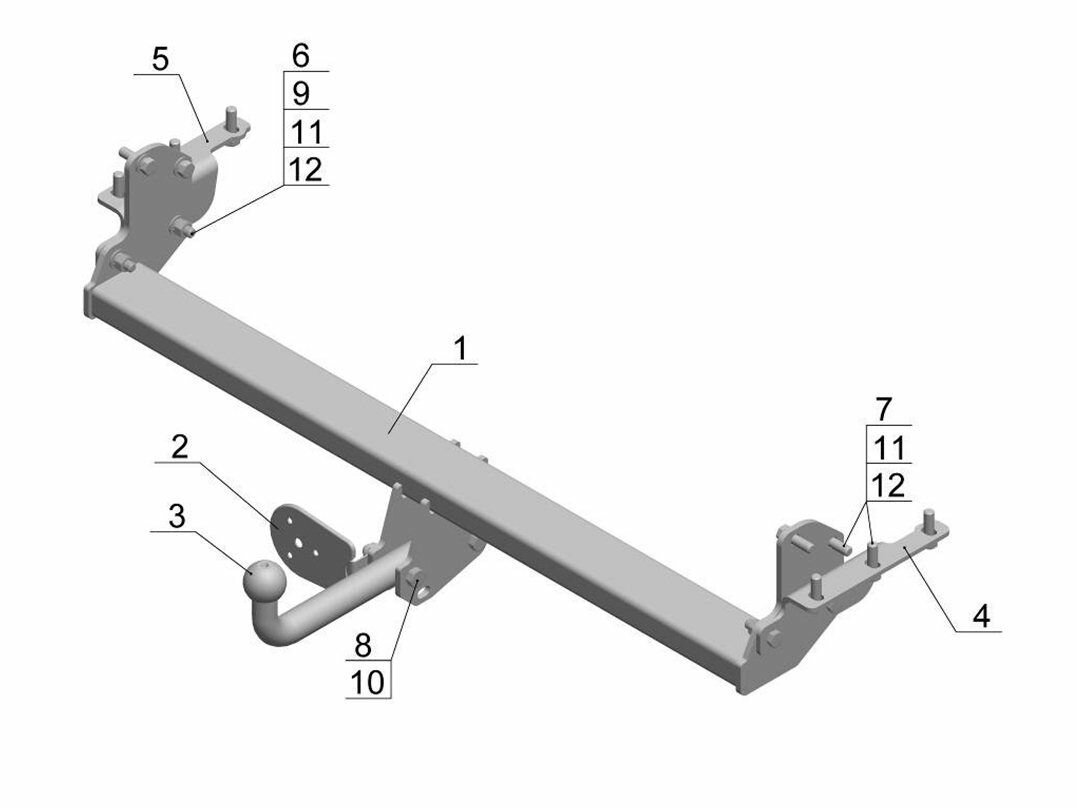 Фаркоп на Nissan Navara D40 (бампер со ступенькой) 2005-2015 без снятия и подрезки бампера. Тип шара: A. Нагрузки: 3000/120 кг, NS 16