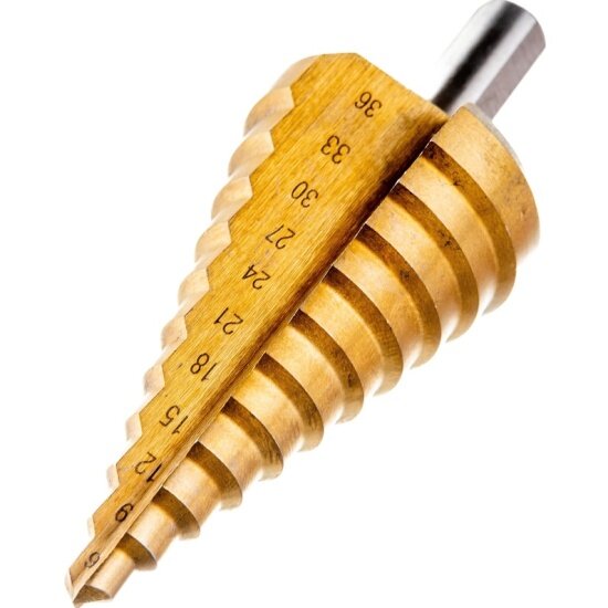 Sturm! Сверло ступенчатое по металлу 6-36мм шаг 3мм HSS+TIN прямое 1055-S636