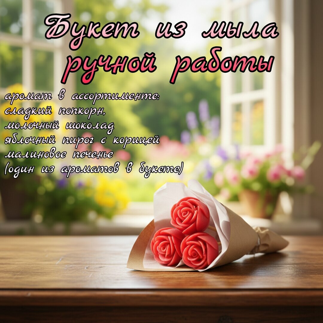 Букет из мыло ручной работы к 8 марта, розы аромат в ассортименте