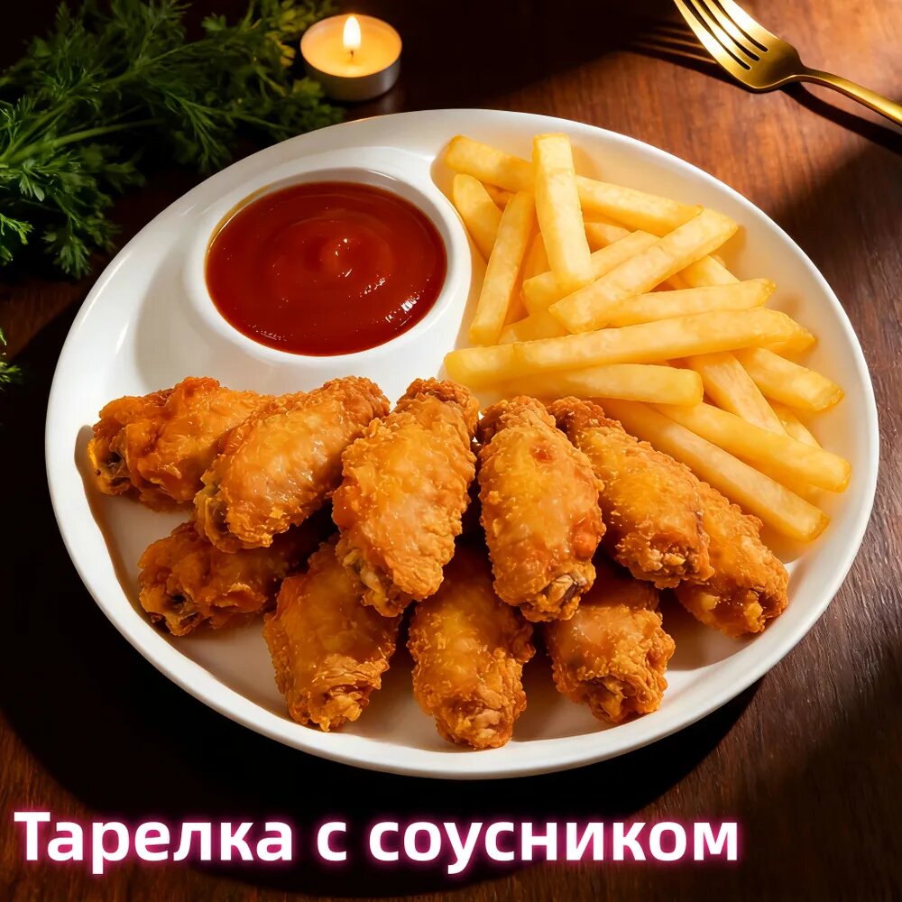 Блюдо сервировочное, 1 шт, Пластик Ударопрочные тарелки с соусником — ощущение керамики! Для дома и ресторана, диаметр 25 см