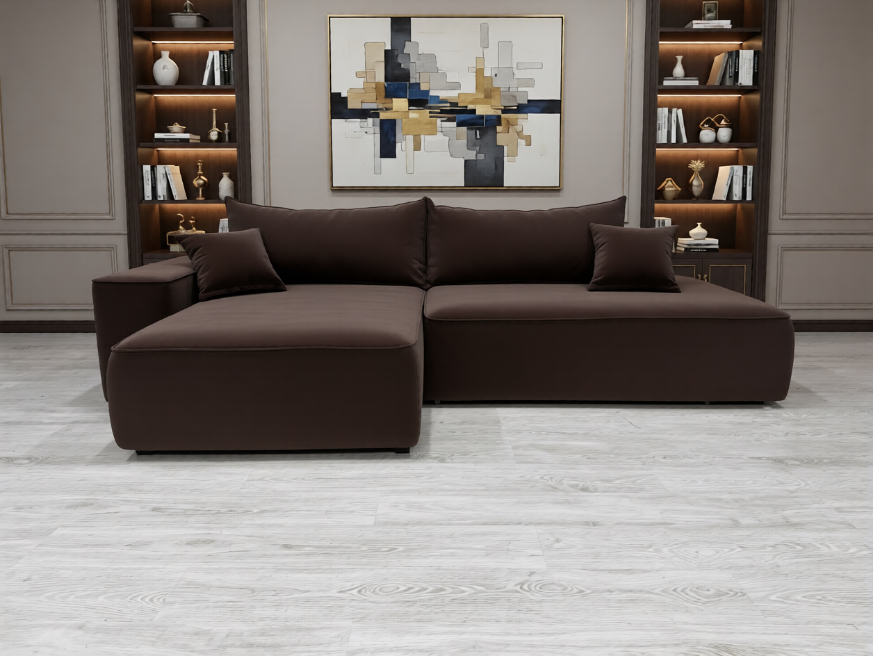 POOH Угловой диван Флай Chocolate Левый, 275х160х80, еврокнижка, раскладной , с ящиком для белья, в гостиную, лофт