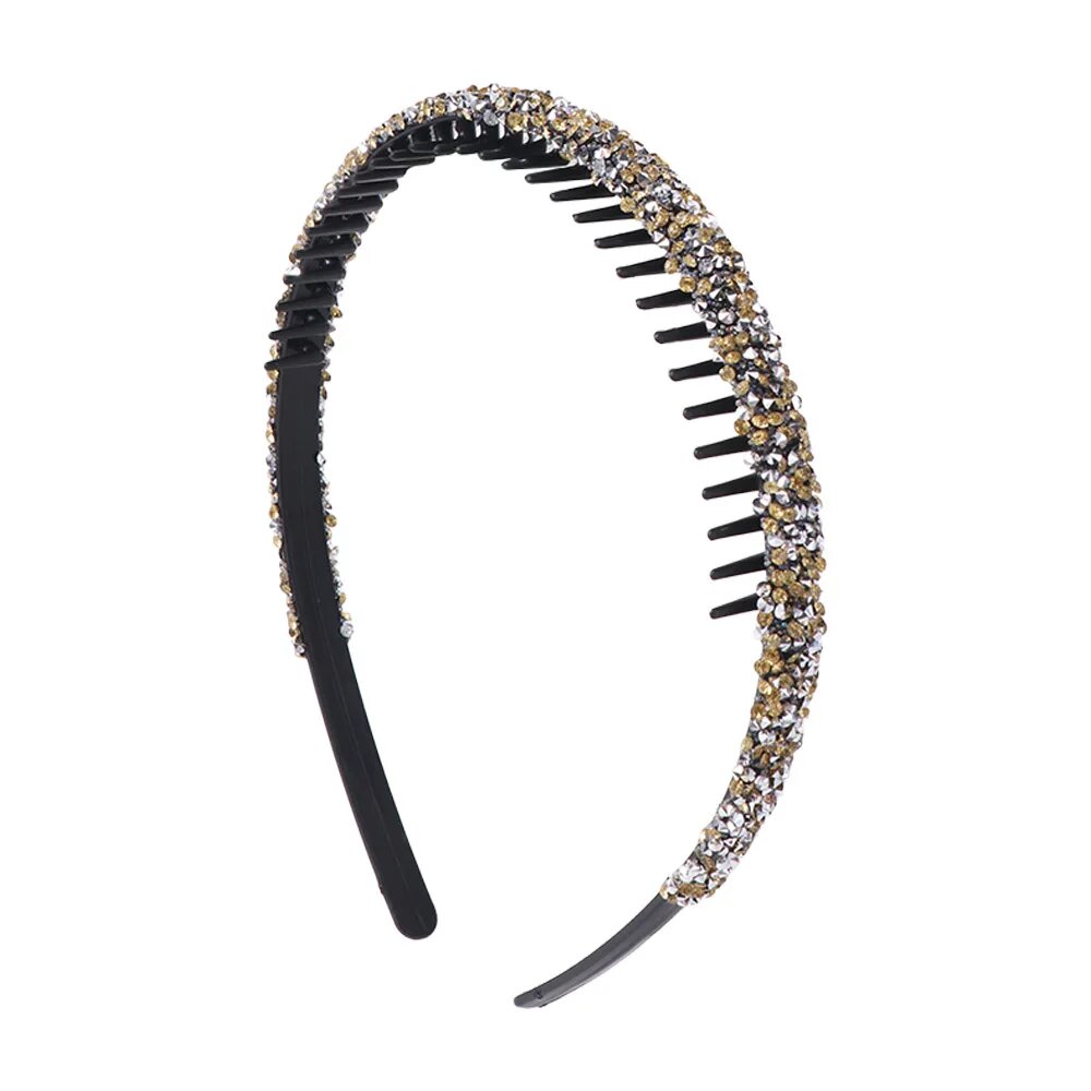 Пластиковый винтажный обруч для волос с стразами Черный, champagne