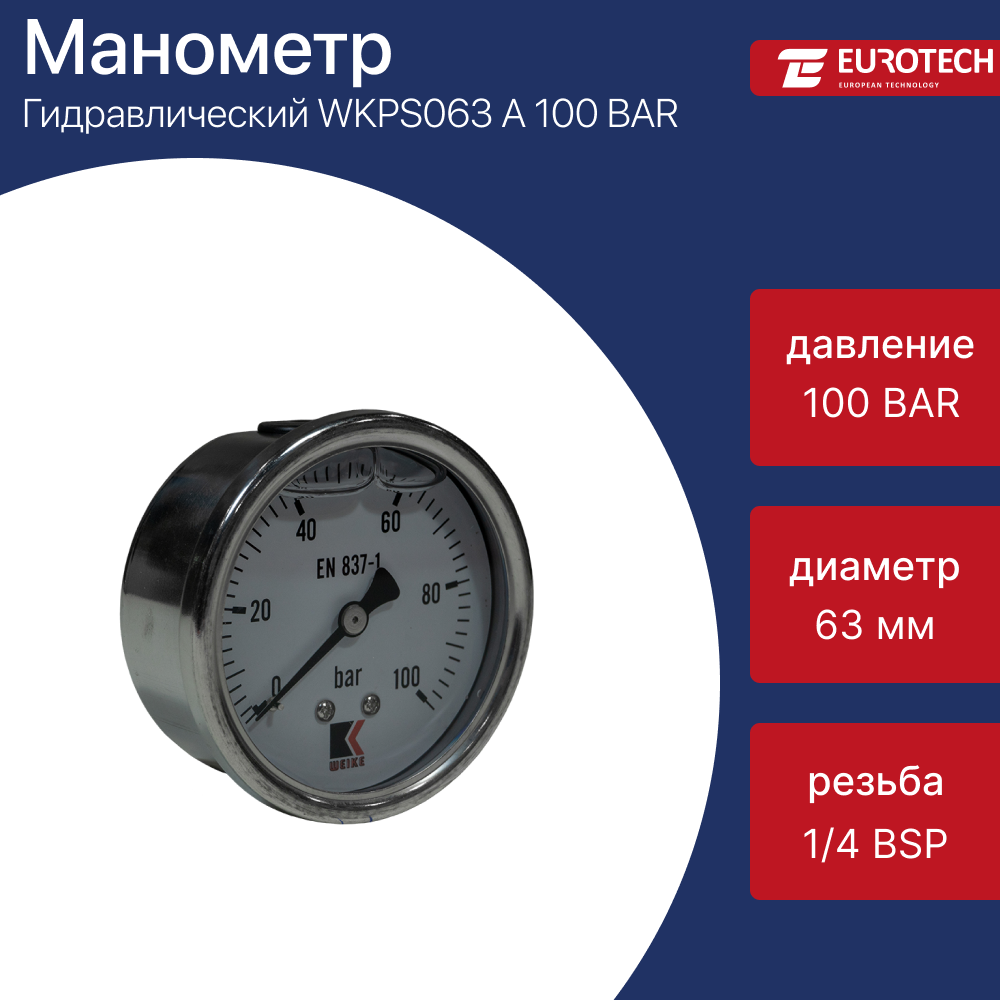 Манометр виброустойчивый WKPSS063 A 100 bar 1/4BSP (M638PBL, ТМ-320Т)