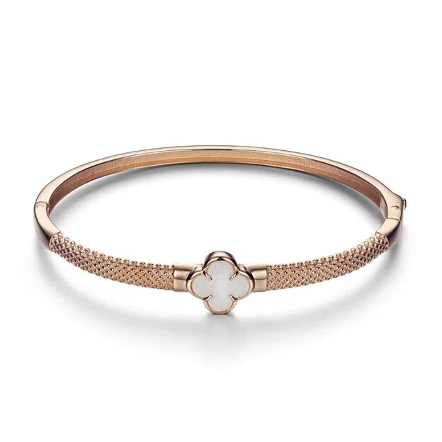 Жесткий браслет, красное золото, 585 проба, перламутр