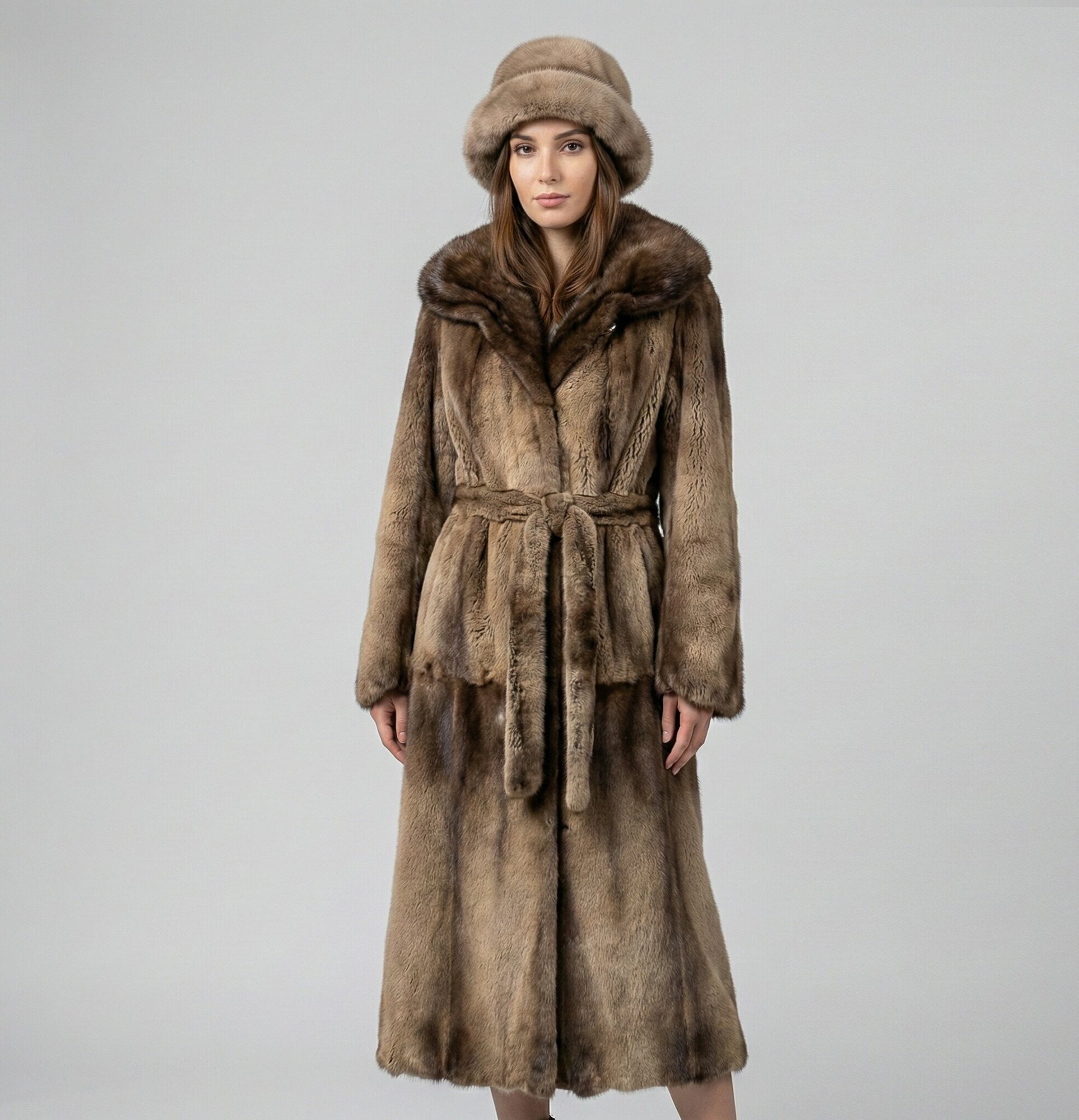 Шуба из норки с капюшоном, размер 48 (M), коричневая