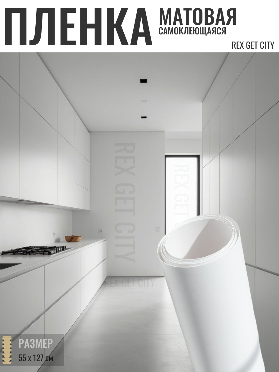 Пленка самоклеющаяся для мебели цветная матовая белая для стен для кухни 55 х 127 см
