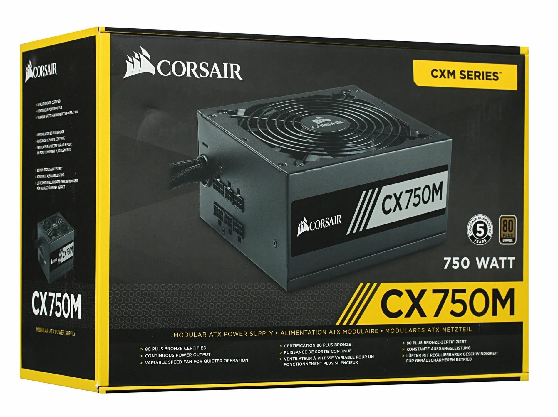 Блок питания Corsair CX750M (CP-9020061-EU) черный - 750 Вт, 80+Bronze, EPS12V, APFC, 20 + 4 pin, 4+4 pin CPU, 8 SATA, 6+2 pin x4 PCI-E