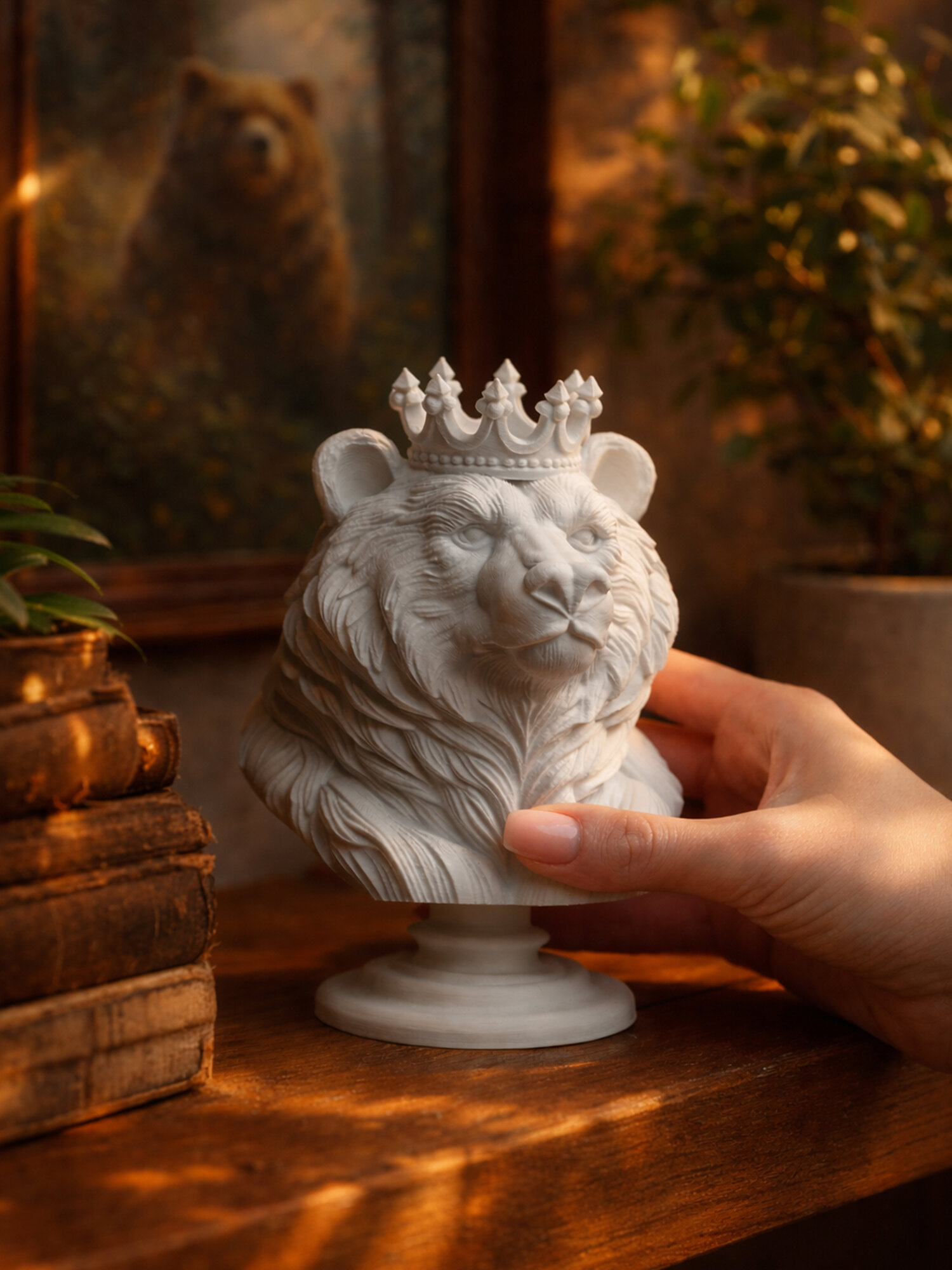 Статуэтка бюст медведя в короне. Декоративная фигурка для интерьера. 14см