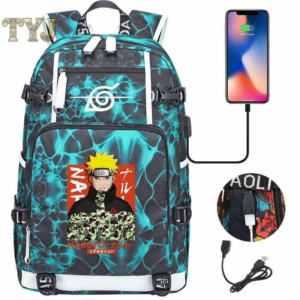 Рюкзак школьный Аниме Uzumaki Naruto USB-зарядка сумка для путешествий и ноутбук