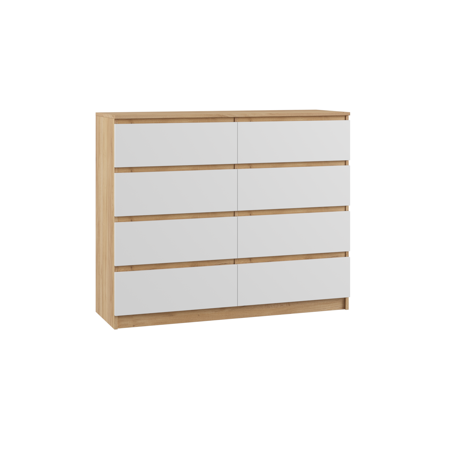 Комод c 8 ящиками, "Мадера", 120см, белый/дуб крафт золотой