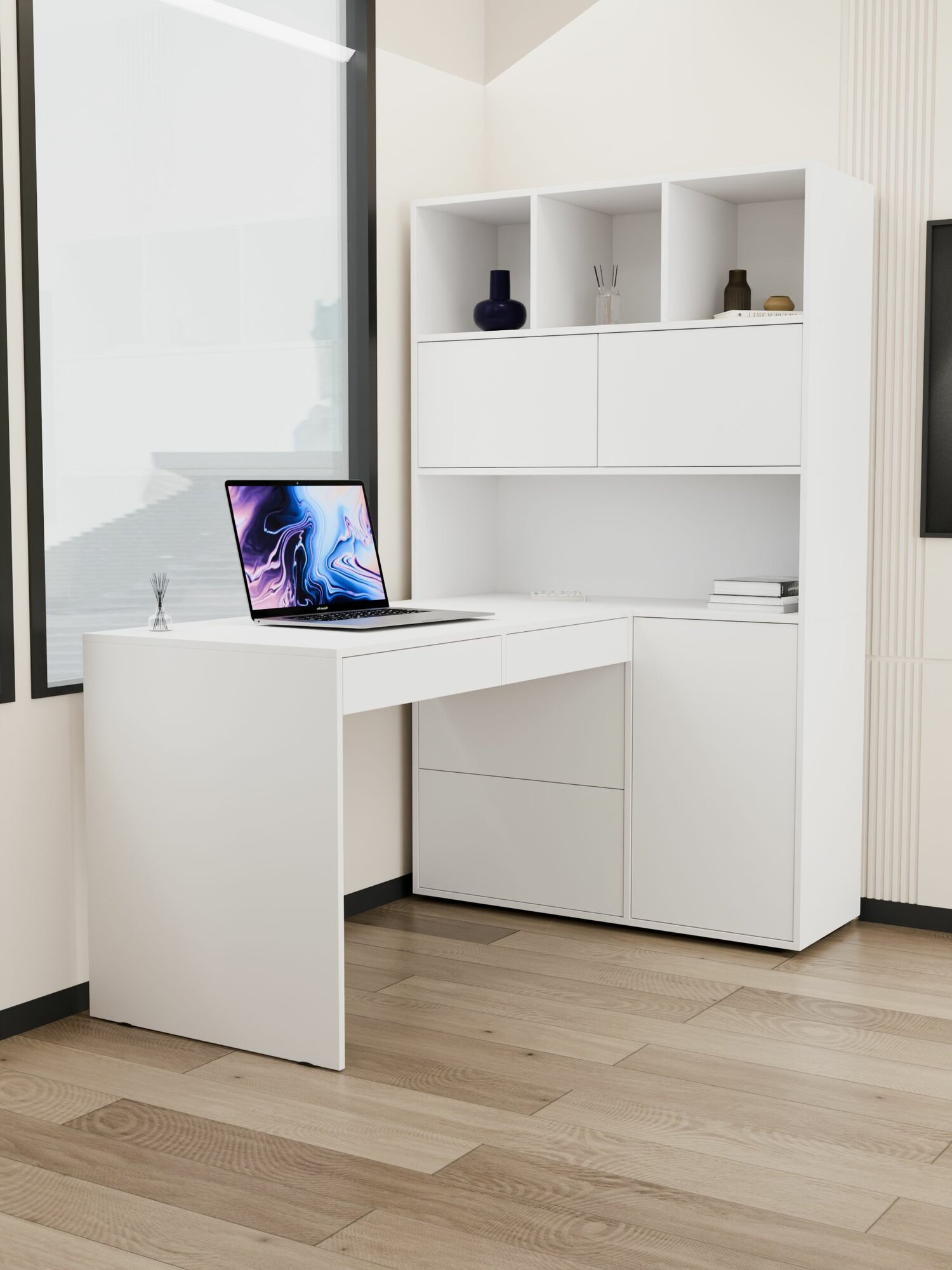 Изумлит Стол-шкаф письменный угловой для учебы и работы, шкаф справа 168х100х147.6 см, белый