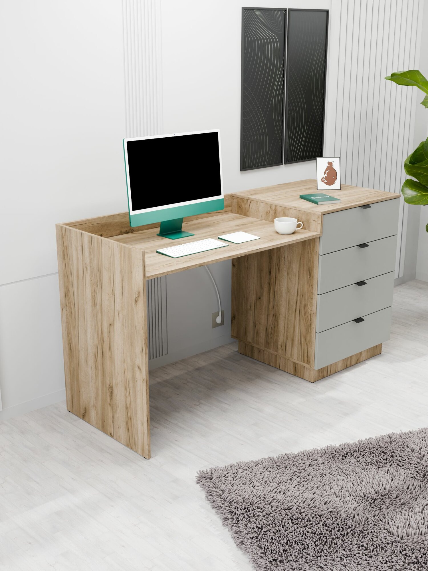 Изумлит Стол письменный для офиса и дома Бридж 163.2х86.6х60 см, дуб крафт серый - шиншилла серая