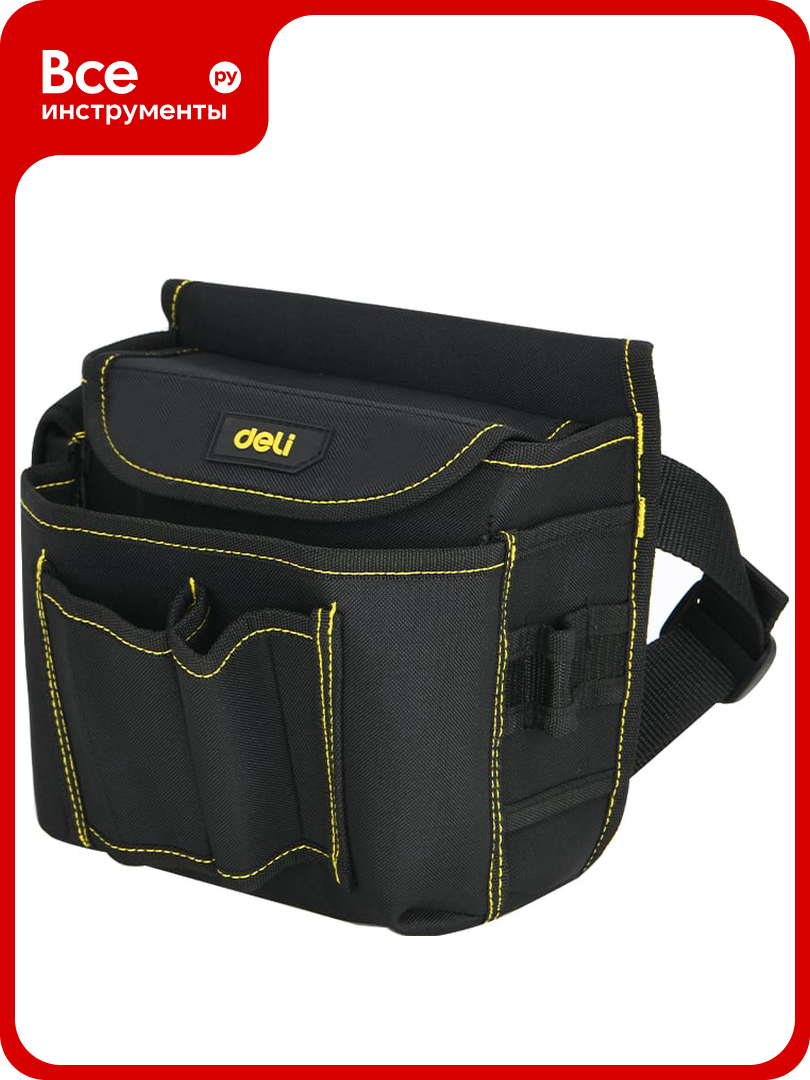 Поясная сумка монтажника, электрика для инструмента DELI DL-P4 с ремнем, 220x200x140 мм, 7 карманов, ткань оксфорд 60