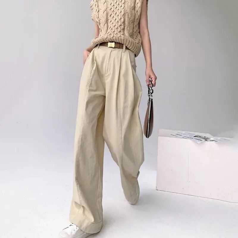Брюки широкие женские off white, хлопок