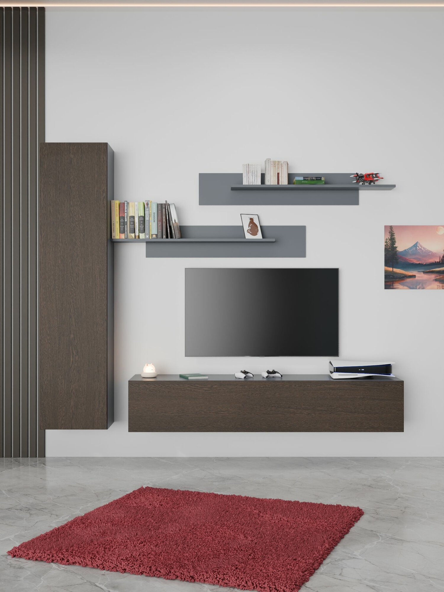 Стенка в гостиную, стенка для гостиной Флекс, подвесная 200х170х40 см (ШхВхГ), графит-венге