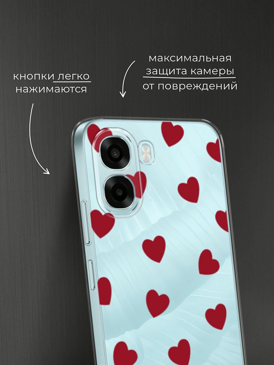Чехол на Oppo A6x / Оппо A6x с принтом Бордовые сердечки паттерн, прозрачный — фото 1
