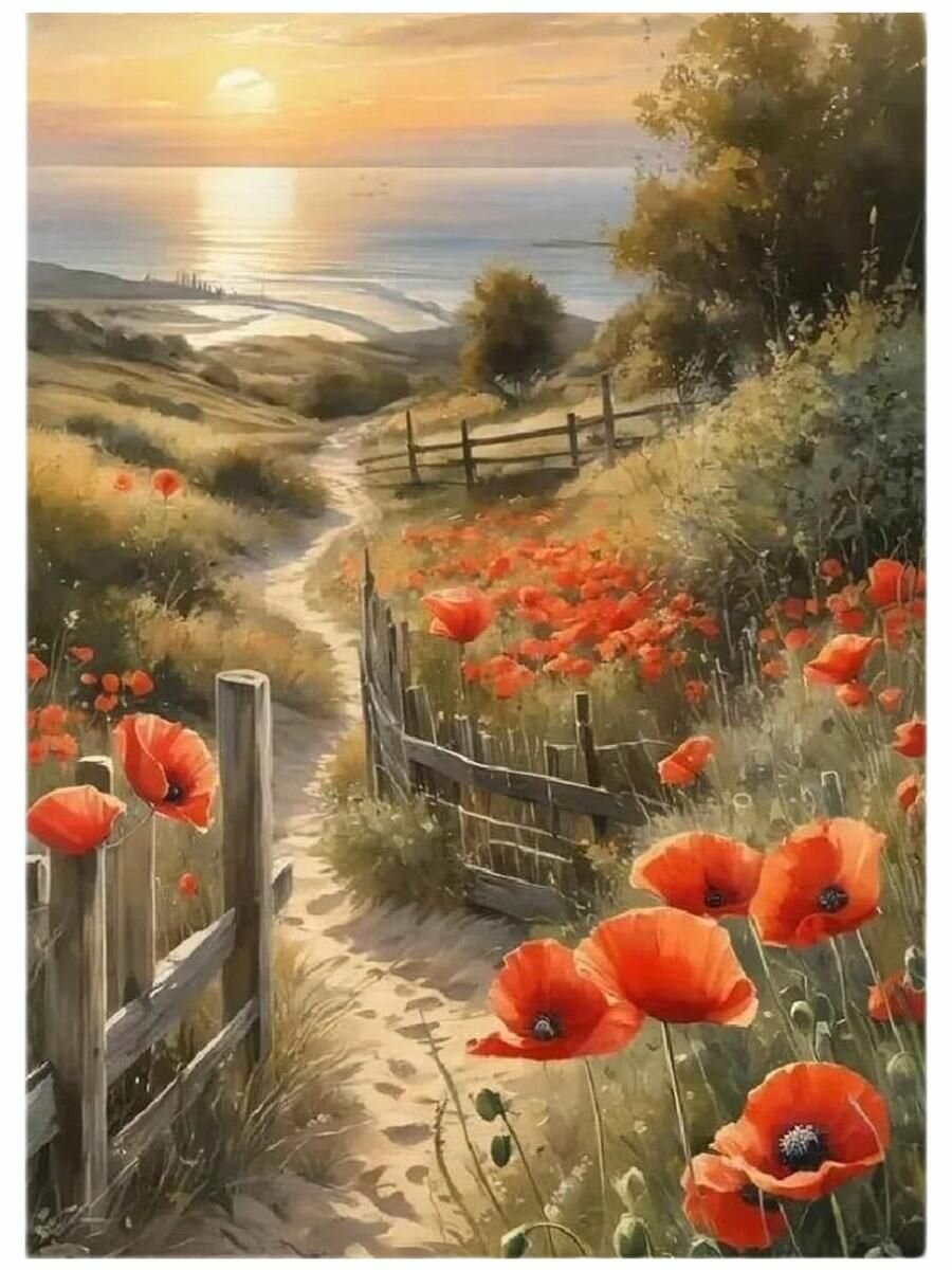 Наборы для алмазной живописи для взрослых-Flowers Diamond Art Kits for Adults,5D DIY Country Road Full Drill Алмазная живопись Sunset Gem Art and Crafts