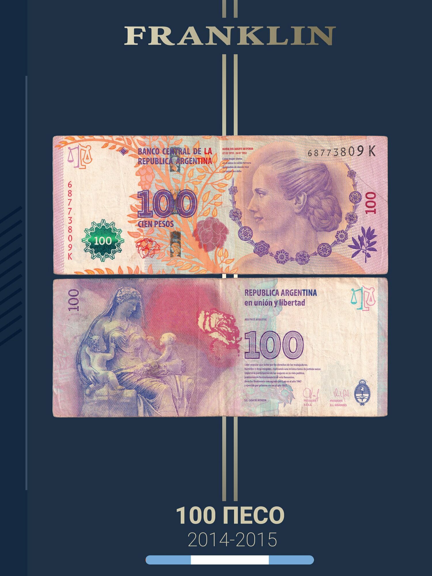 Банкнота Аргентина 100 песо 2014-2015 год (F) Pick 358