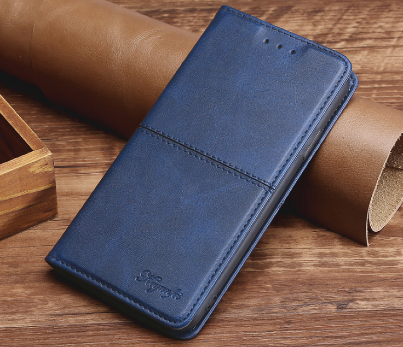 Чехол-книжка MyPads Cuciture Eleganti для Realme 10 4G из эко-кожи с магнитной крышкой ретро синий