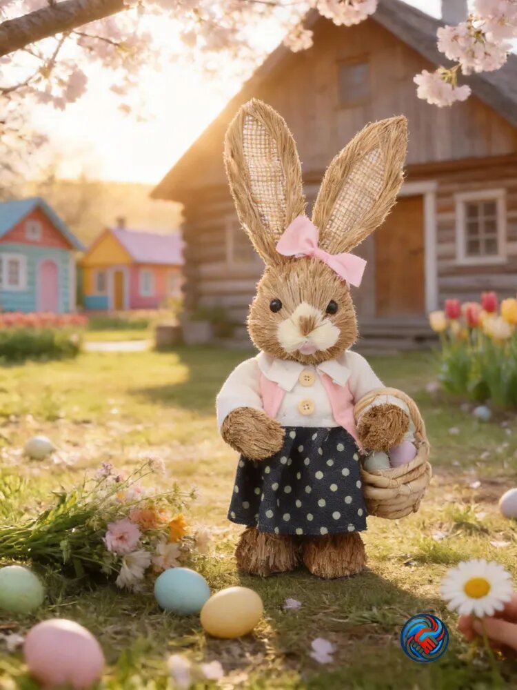Пасхальный кролик из соломы для украшения дома и сада, праздничный декор, подарок на Пасху, создание весенней атмосферы