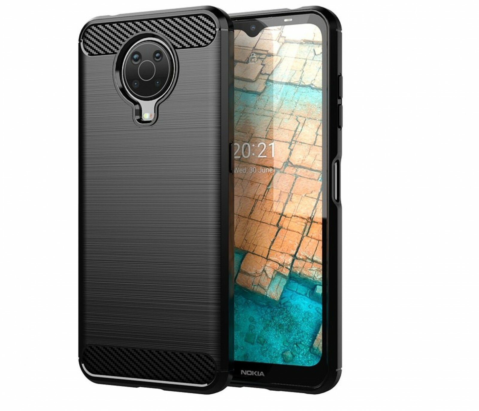 Чехол панель-бампер MyPads для Nokia G10 / Nokia G20 из тончайшего силикона с матовой отделкой «под карбон» черный