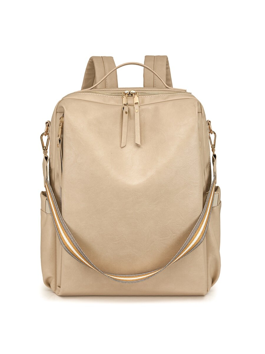 Винтажный женский рюкзак из искусственной кожи - ретро-сумка через плечо с несколькими карманами, чехлом для ноутбука и регулируемыми ремешками