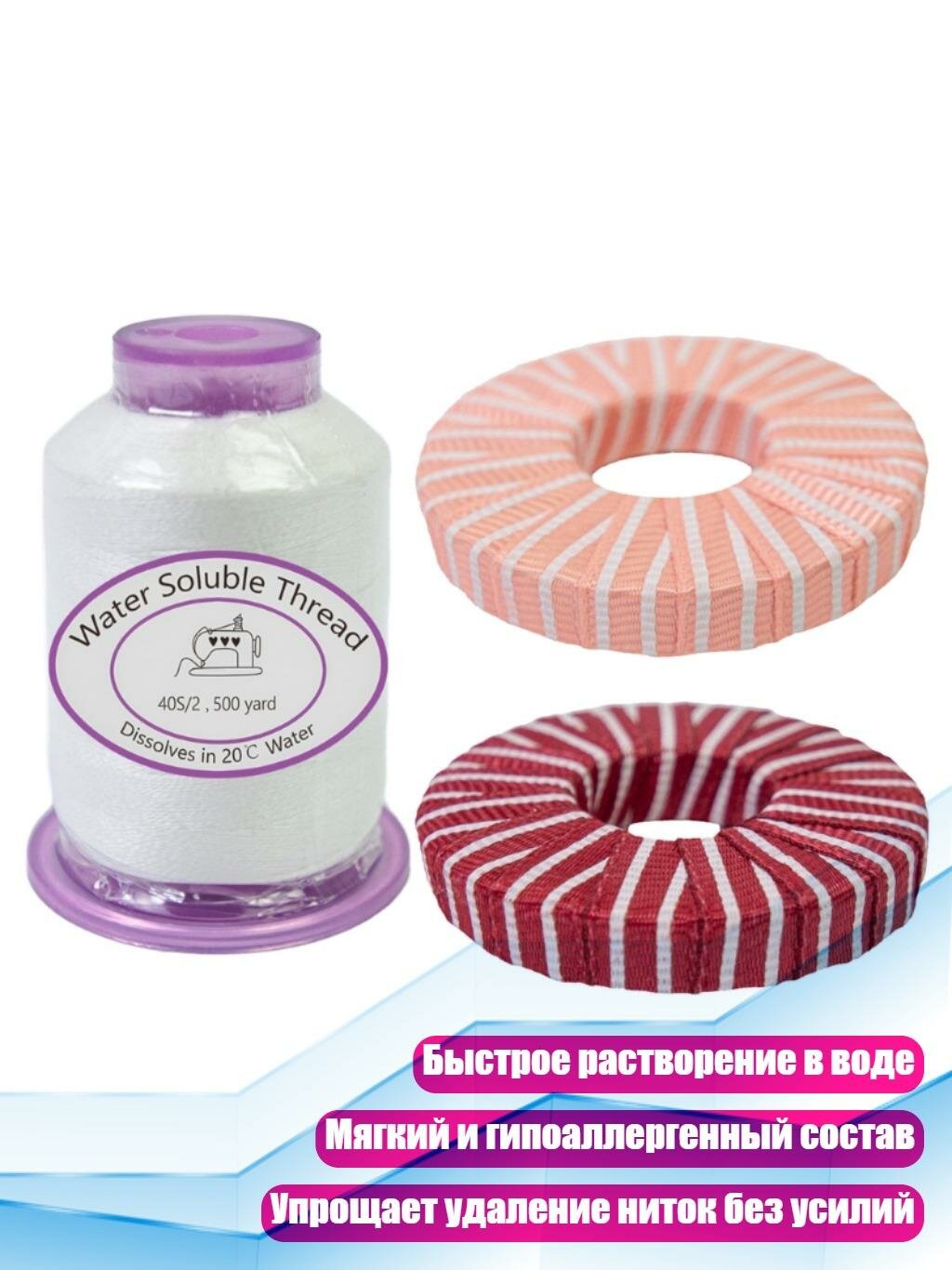 Быстрорастворимые швейные нитки с металлическими кольцами