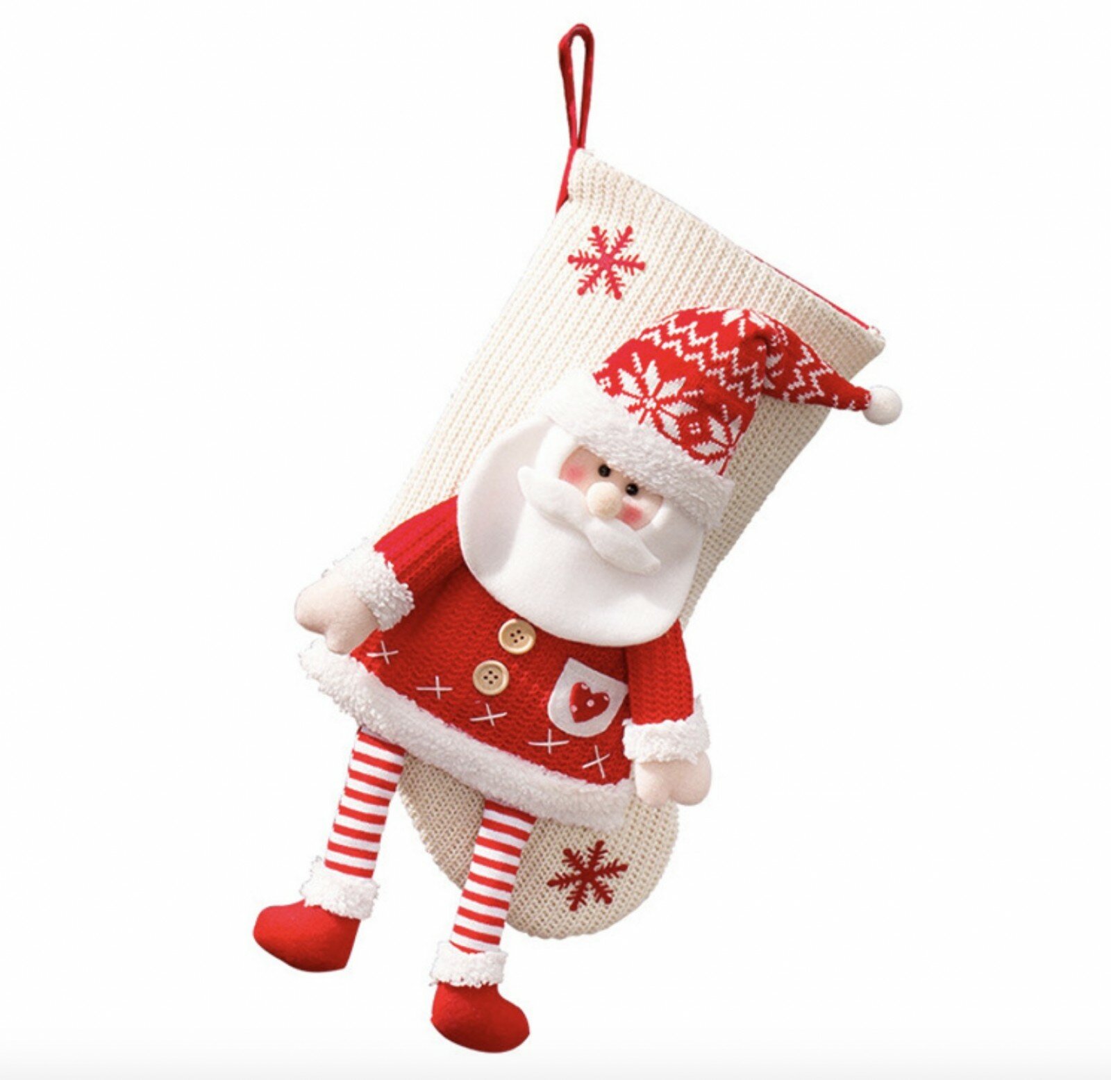 Новогодний носок MyPads «Дед Мороз» вязаный красно-белый для подарков и украшения интерьера