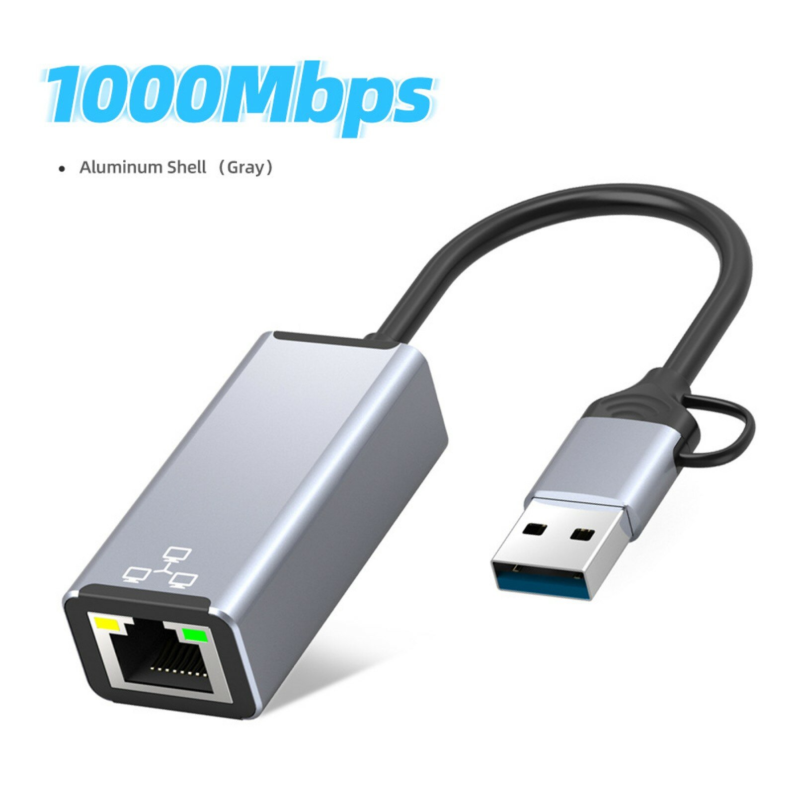 Кабель переходник MyPads Ethernet – USB Type C с поддержкой Gigabit Ethernet 1000 Mbps