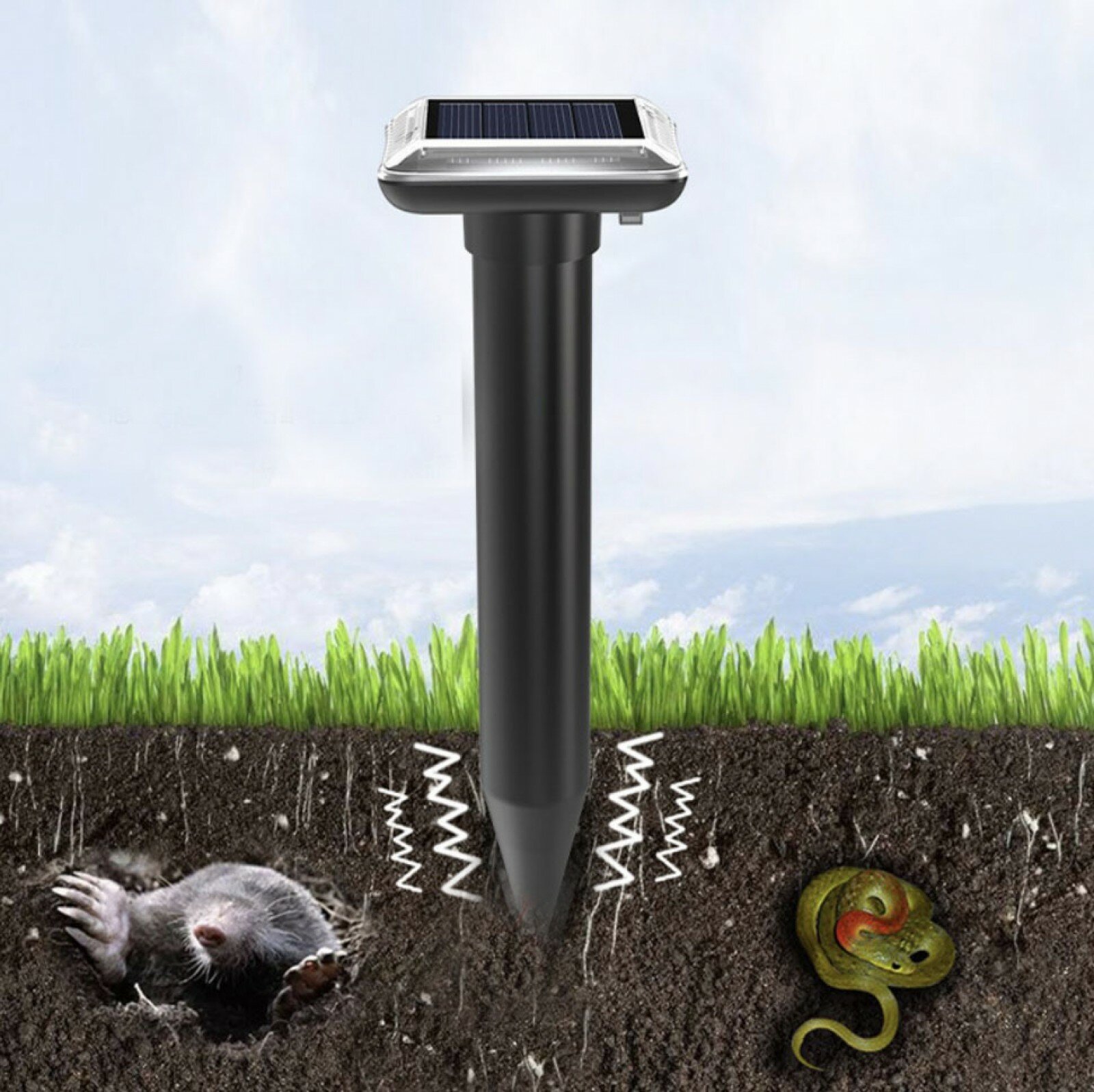 Ультразвуковой отпугиватель MyPads для кротов, крыс, мышей, муравьев и жуков с солнечной батареей и влагозащитой