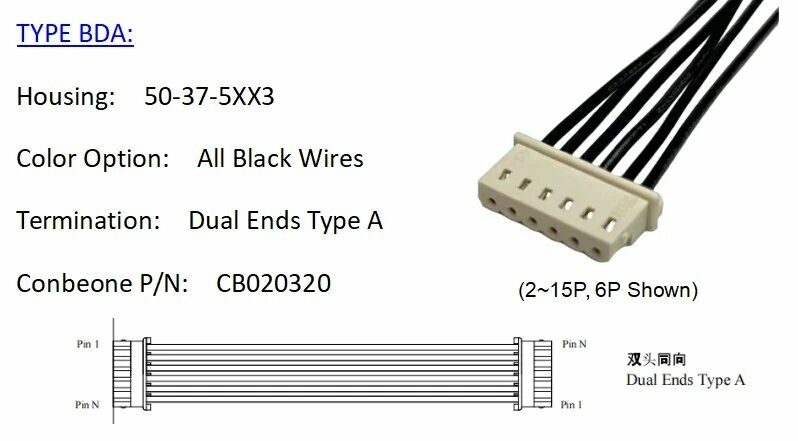 Кабель MOLEX 50-37-5XX3, Dual Ends Type A, черный, 100MM