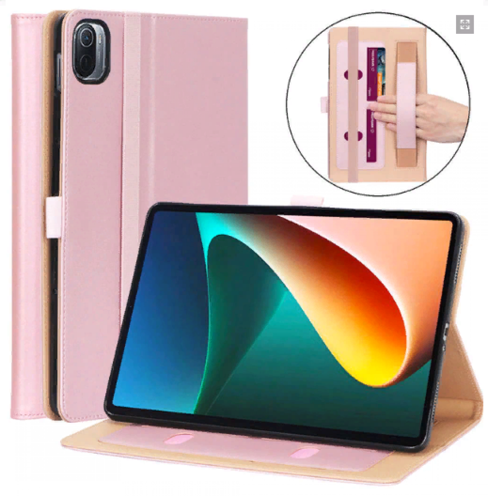 Защитный чехол бизнес класса MyPads для Samsung Galaxy Tab A8 10.5 2021 из натуральной кожи с визитницей и держателем для руки розовый