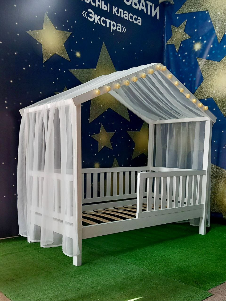 Кровать Домик М7, 160*80, Белое дерево, из натурального дерева (массив сосны)