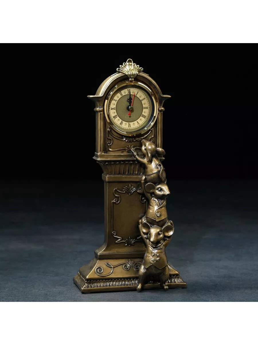 Часы настольные интерьерные каминные "Часы с мышками", 9 х 16 х 34 см