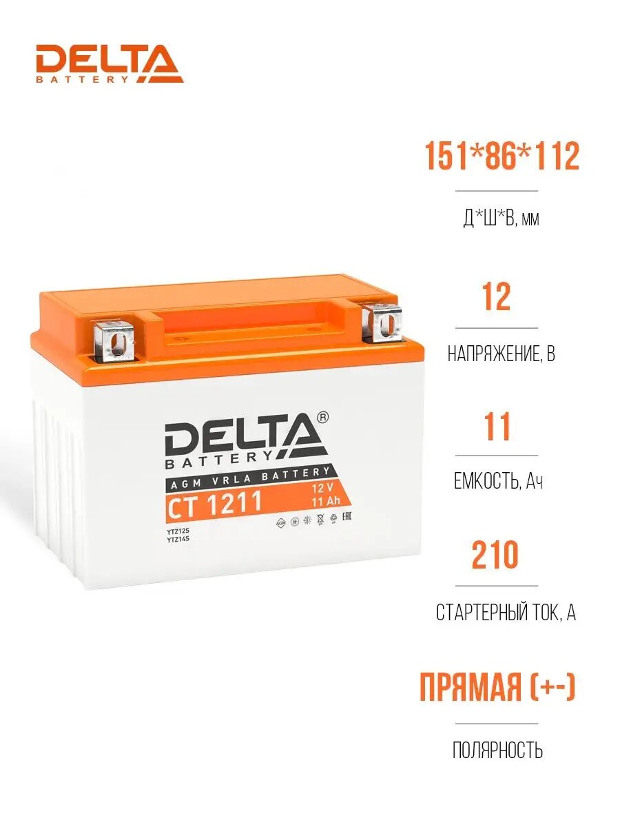 Аккумулятор для мотоцикла 12v 11Ah DELTA CT 1211