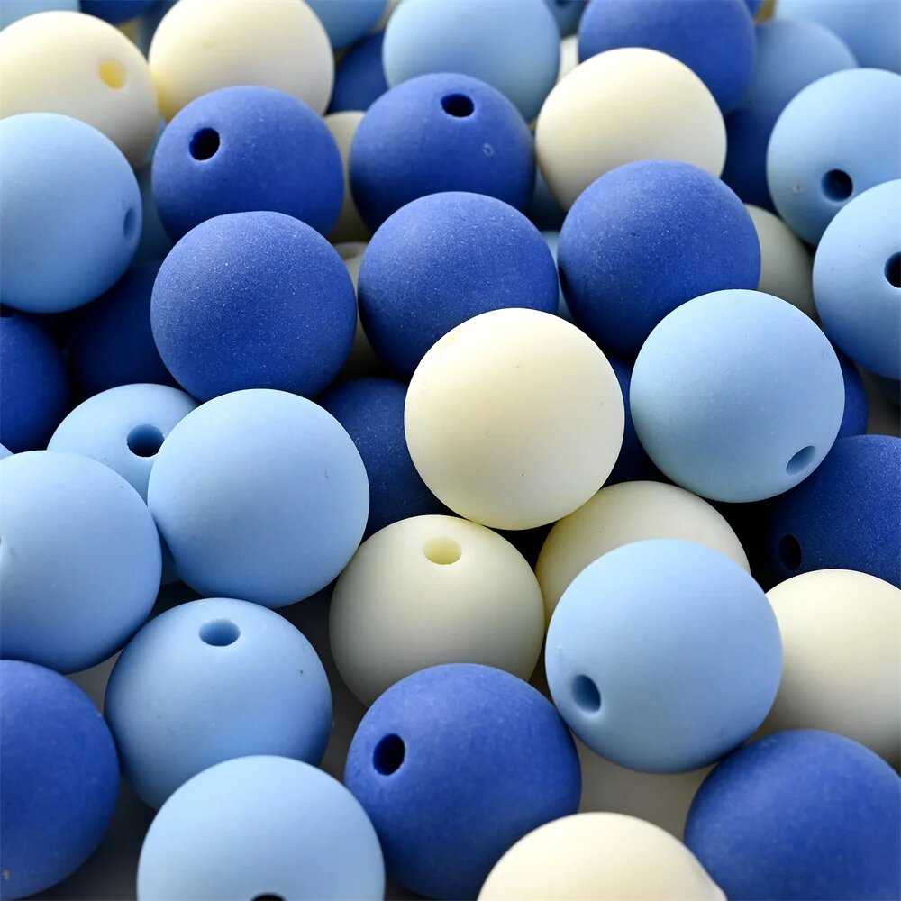 Бусины акриловые круглые синие, blue series mix, 30 шт.