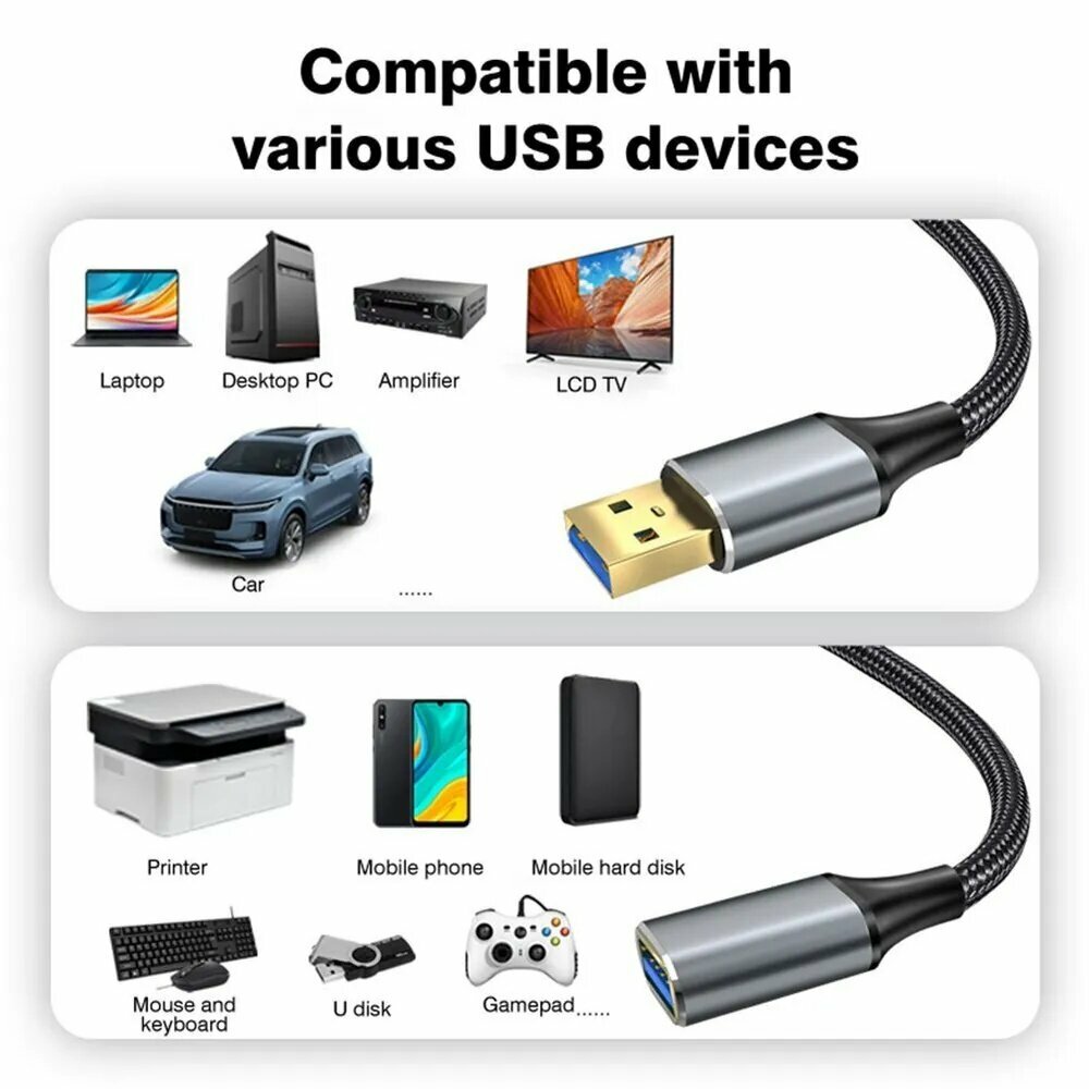 Удлинитель кабеля USB 3.0 Type-A/USB 3.0 Type-A, 0.5 м, черный